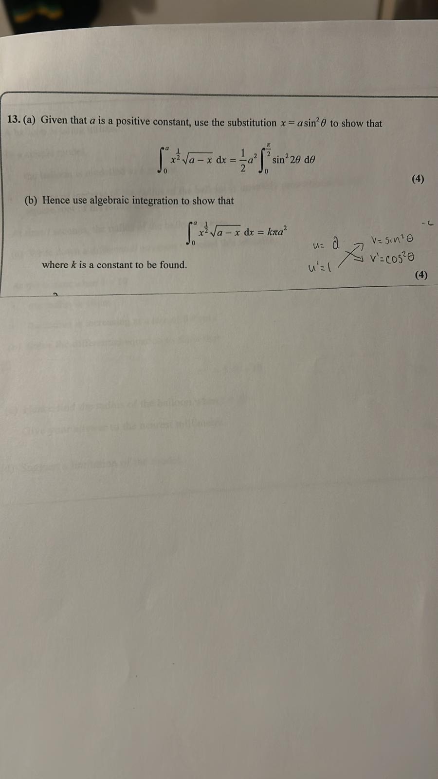 Solved (a) ﻿Given that a is ﻿a positive constant, use the | Chegg.com