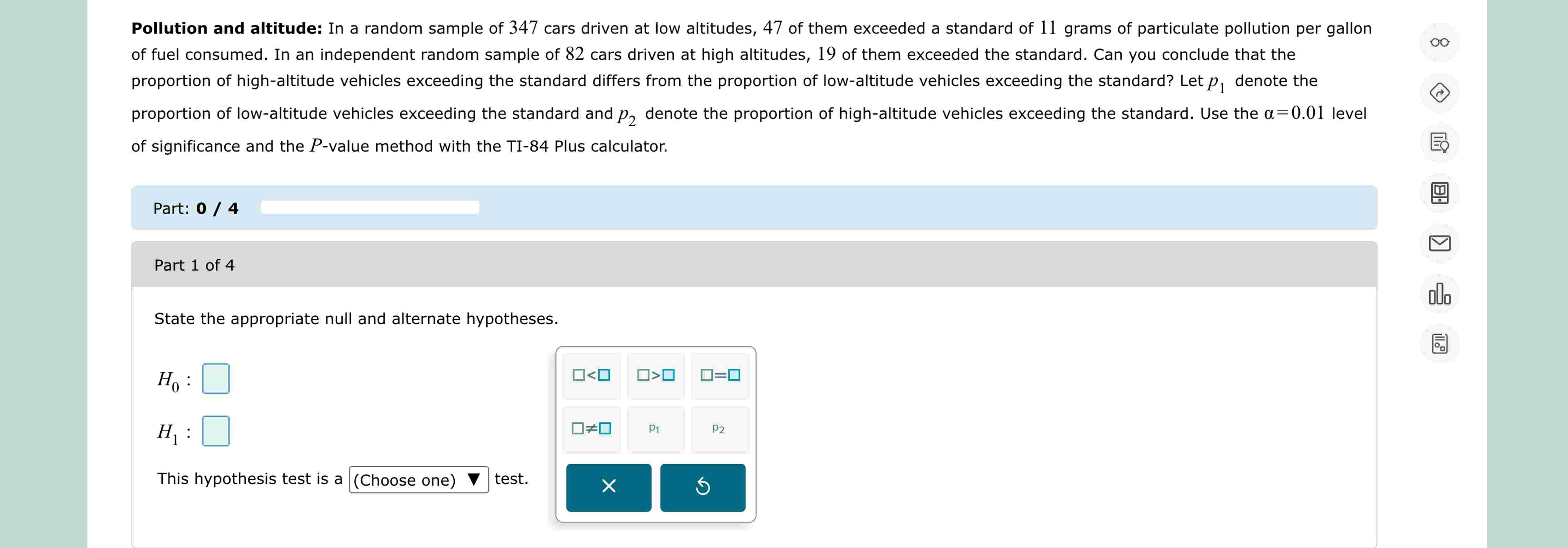 Solved Pollution and altitude: In a random sample of 347 | Chegg.com