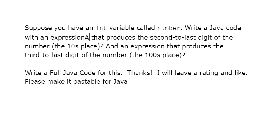 Solved Suppose you have an int variable called number. Write | Chegg.com