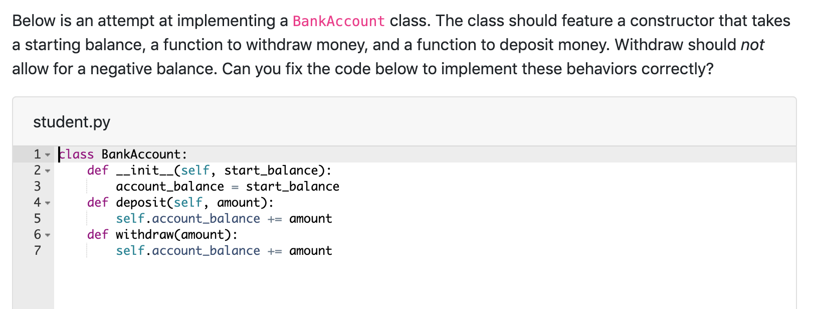 Solved Below is an attempt at implementing a BankAccount | Chegg.com
