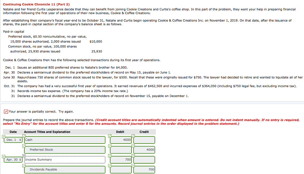 Solved Continuing Cookie Chronicle 11 (Part 2) Natalie and | Chegg.com