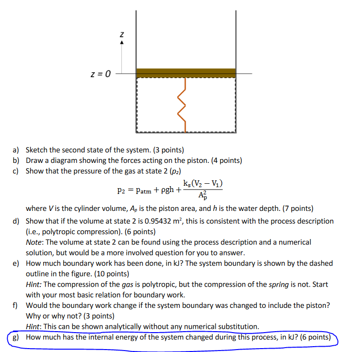 Solved A piston-cylinder system containing gas and a linear | Chegg.com