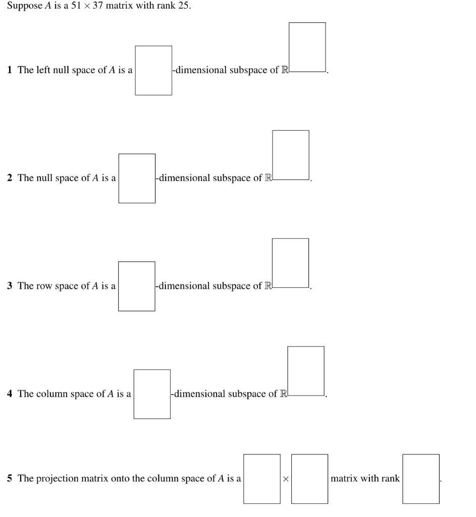 Solved 1 The left null space of A is a dimensional subspace | Chegg.com