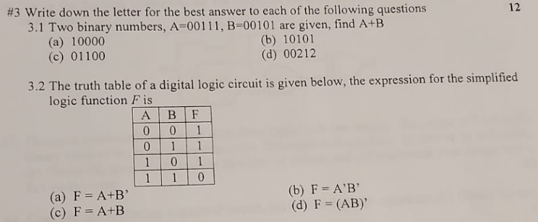 Solved #3 Write down the letter for the best answer to each | Chegg.com