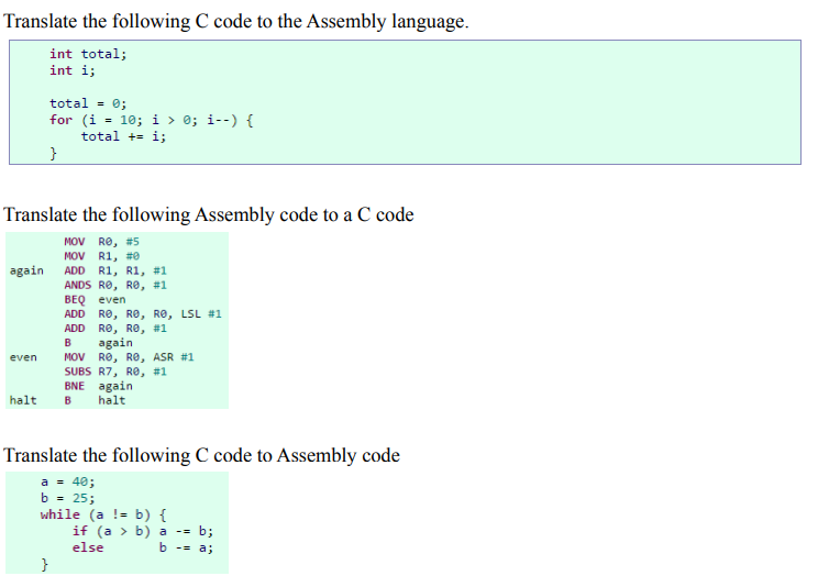 Solved Translate the following C code to the Assembly | Chegg.com