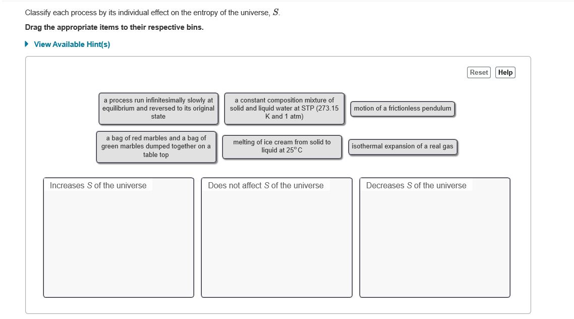 Solved Classify each process by its individual effect on the | Chegg.com