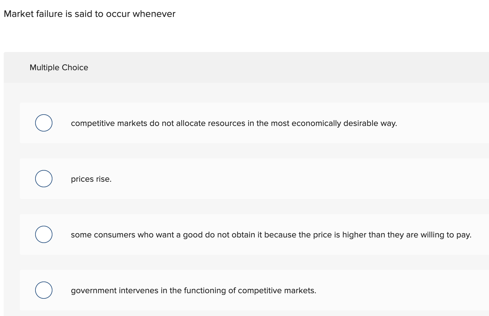 Solved Market failure is said to occur wheneverMultiple | Chegg.com