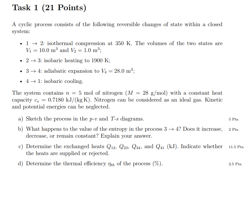 Solved Task 1 (21 ﻿Points)A cyclic process consists of ﻿the | Chegg.com