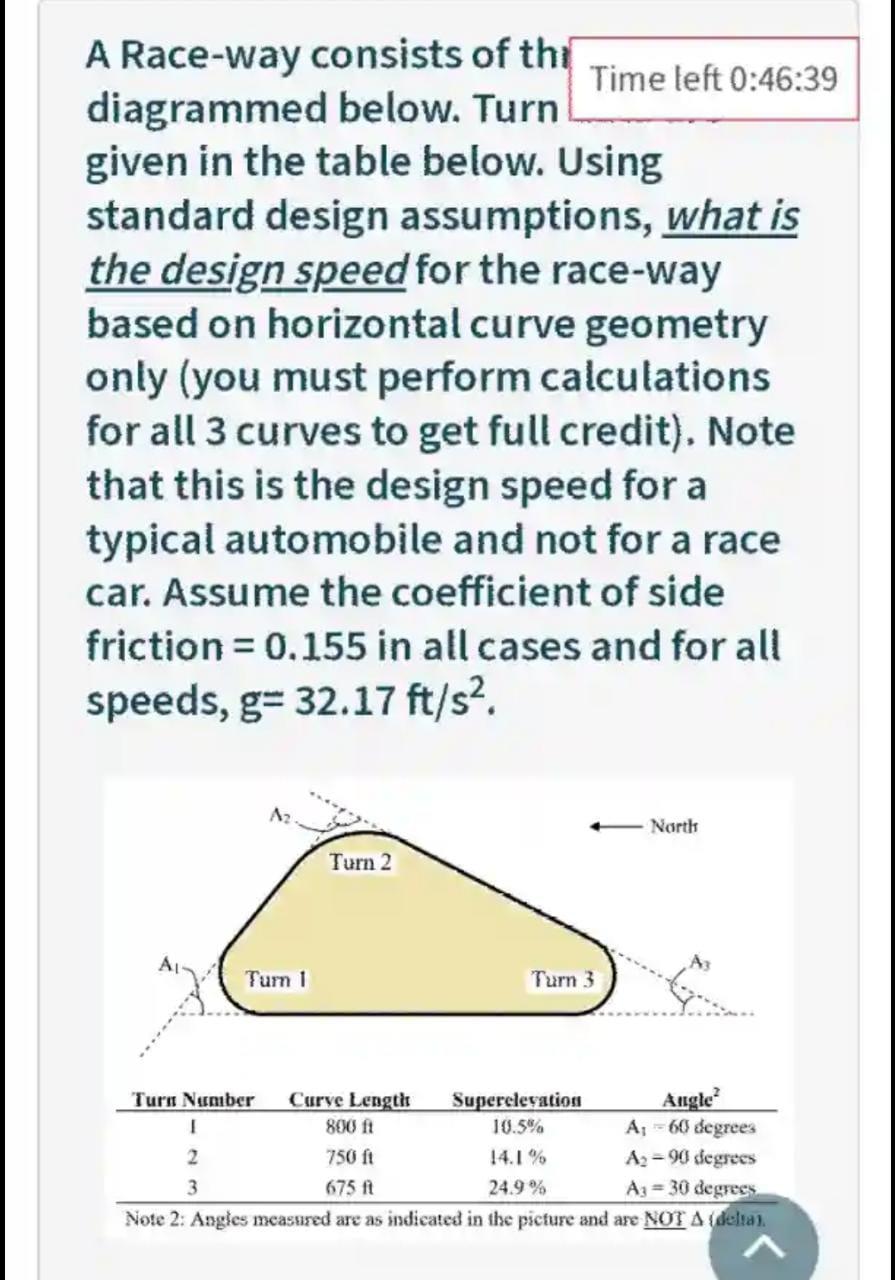 Solved A Race-way consists of three turns as diagrammed | Chegg.com
