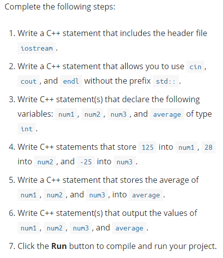 Solved Complete the following steps: 1. Write a C++ | Chegg.com