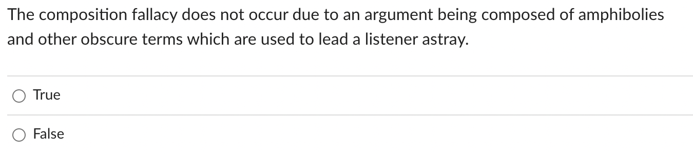 The composition fallacy does not occur due to an | Chegg.com