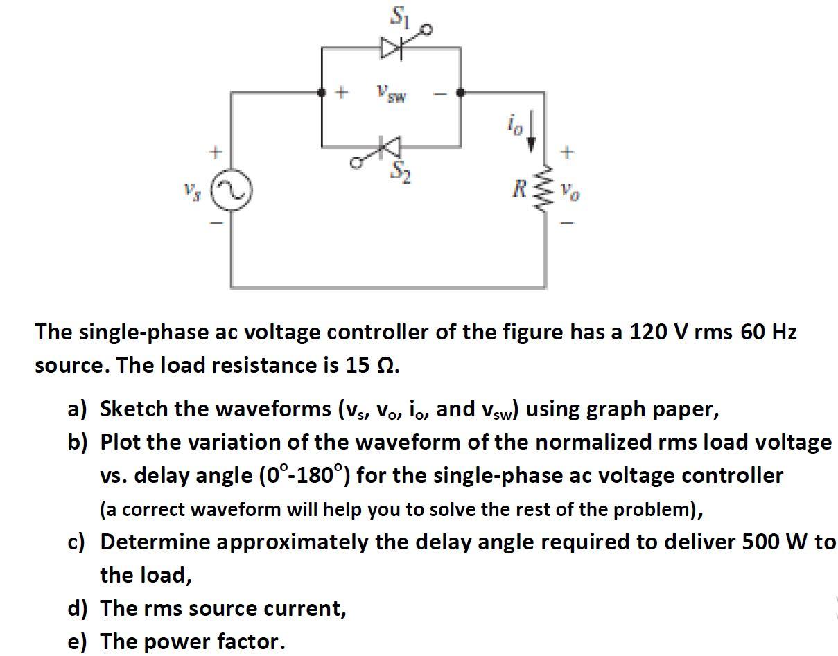 Solved S + V SW R The single-phase ac voltage controller of | Chegg.com