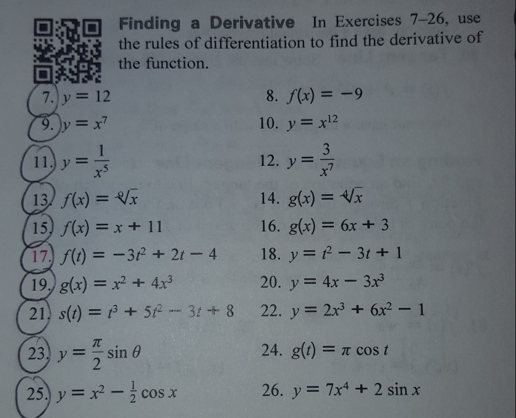 Solved Finding a Derivative In Exercises 7-26, use the rules | Chegg.com