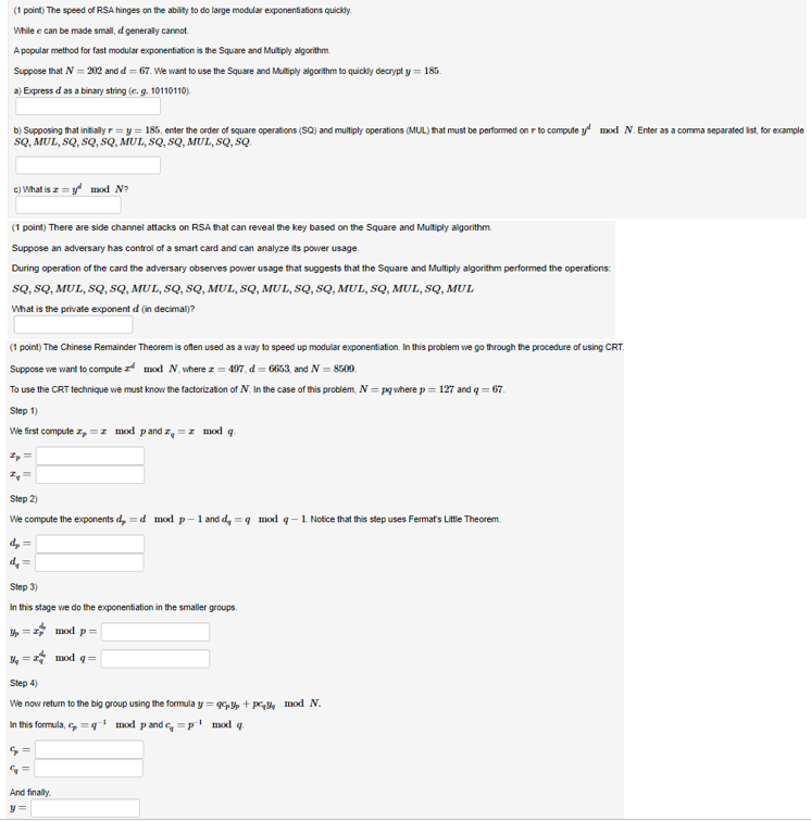Solved (1 point) The speed of RSA hinges on the ability to | Chegg.com