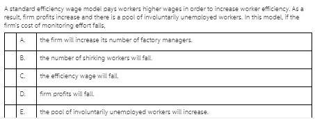 Solved A standard efficiency wage model pays workers higher | Chegg.com