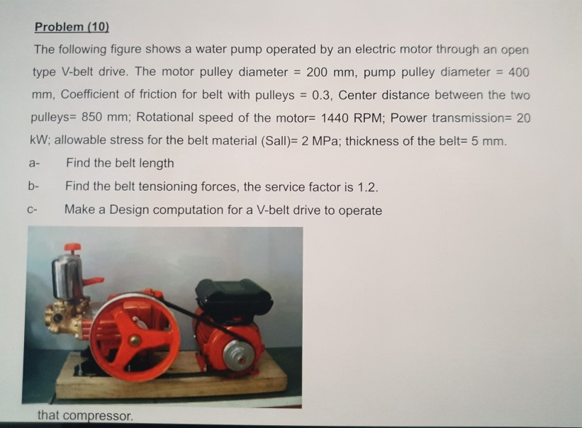 Solved Problem (10) The following figure shows a water pump | Chegg.com