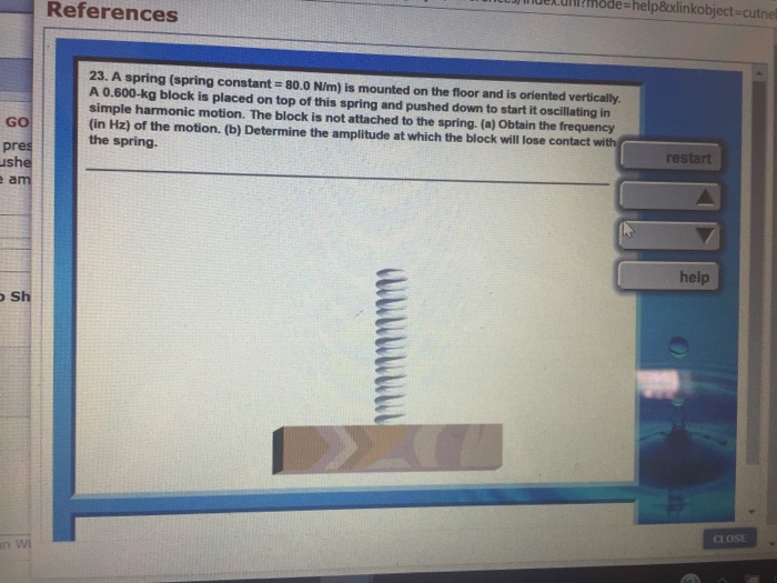 Solved A spring (spring constant = 80.0 N/m) is mounted on | Chegg.com