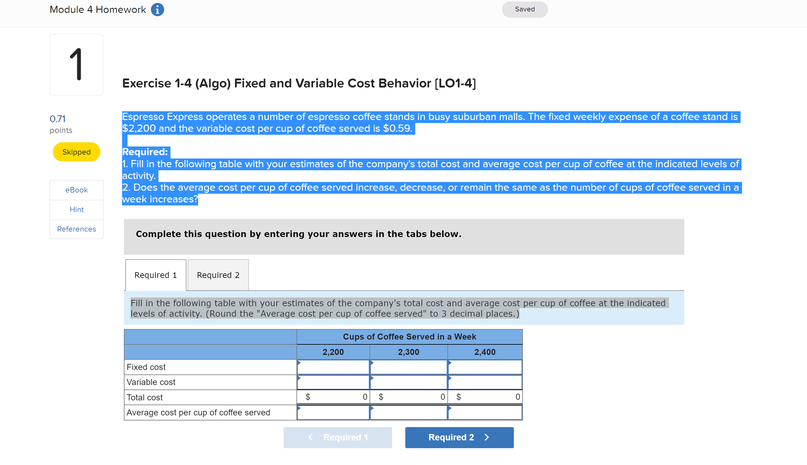 Solved Exercise 1 4 Algo Fixed And Variable Cost Behavior 4051