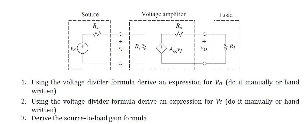 Solved 1. Using the voltage divider formula derive an | Chegg.com