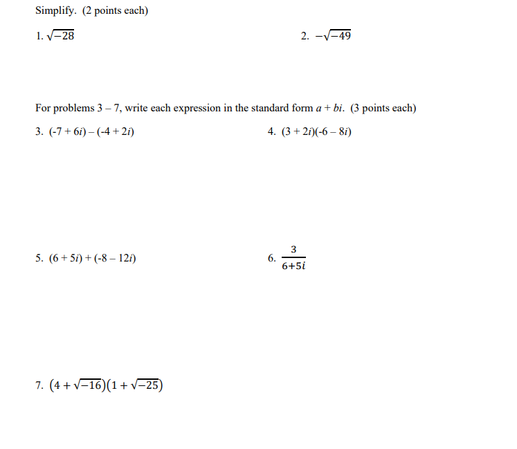 Solved Simplify. (2 points each) 1.-28 2. -V-49 For problems | Chegg.com