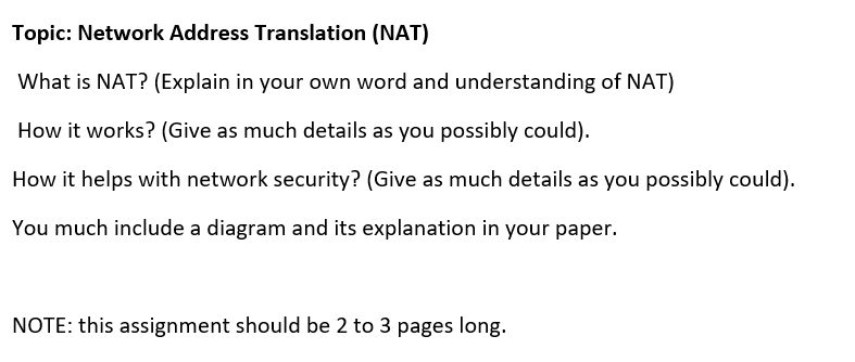 Solved Topic: Network Address Translation (NAT) What is NAT? | Chegg.com