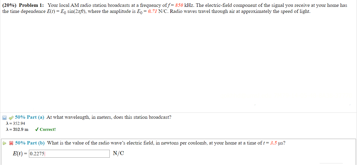 Solved I used E(t)=E0sin(2pift) for part b and came up with | Chegg.com