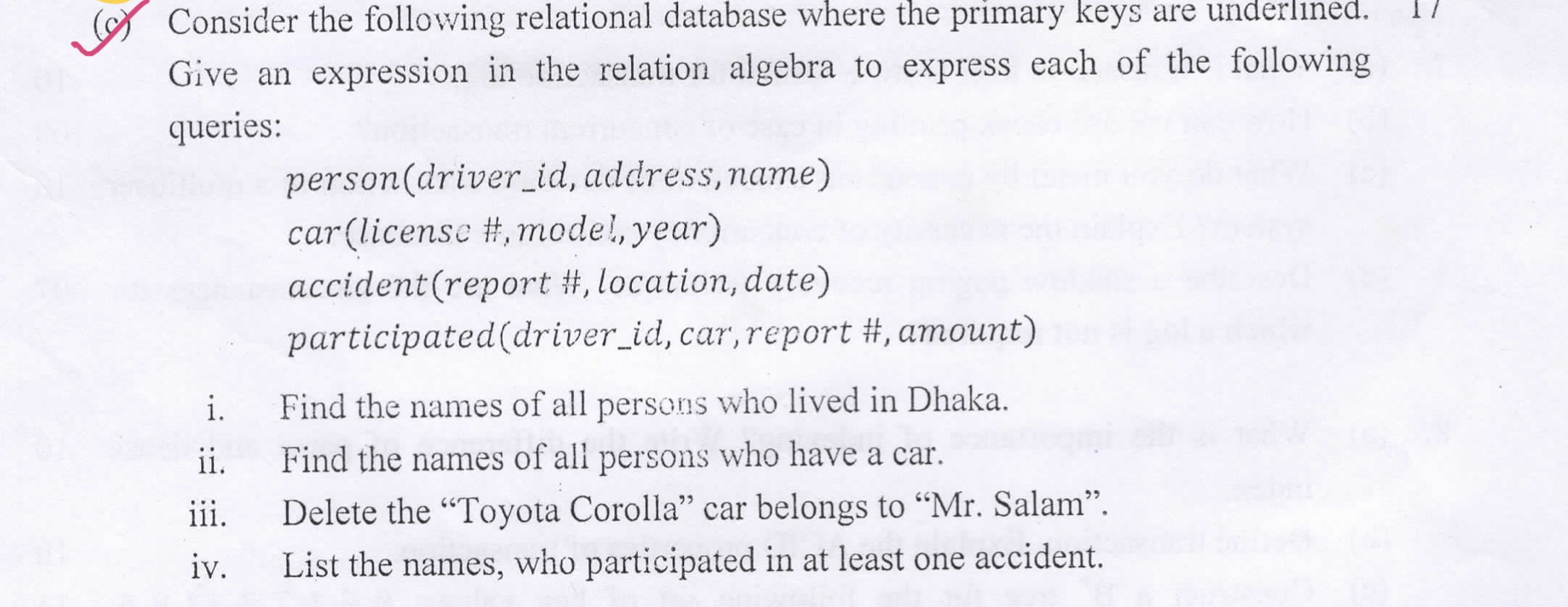 Solved c) Consider the following relational database where | Chegg.com