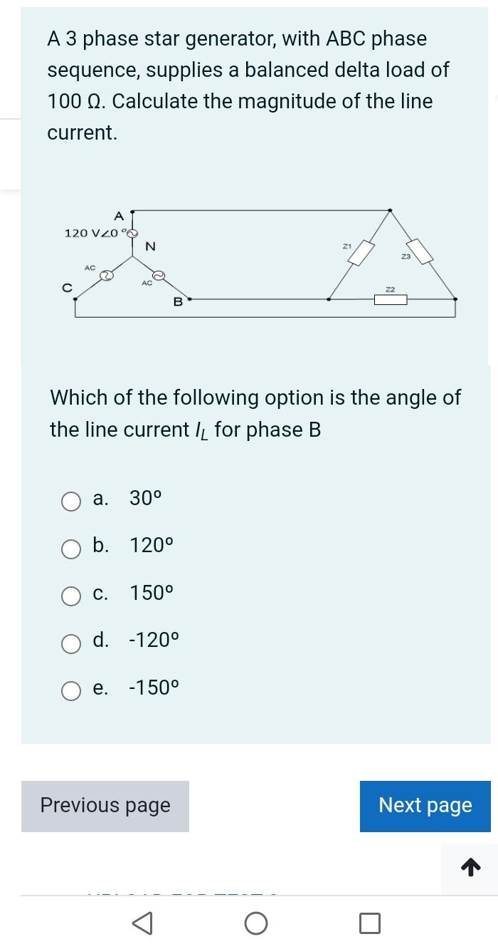 Solved A 3 phase star generator, with ABC phase sequence, | Chegg.com