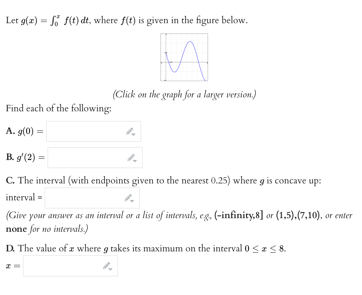 Solved Let g(x)=∫0xf(t)dt, where f(t) is given in the figure | Chegg.com