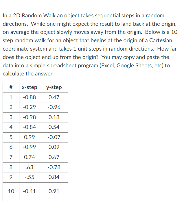 Solved In a 2D Random Walk an object takes sequential steps | Chegg.com