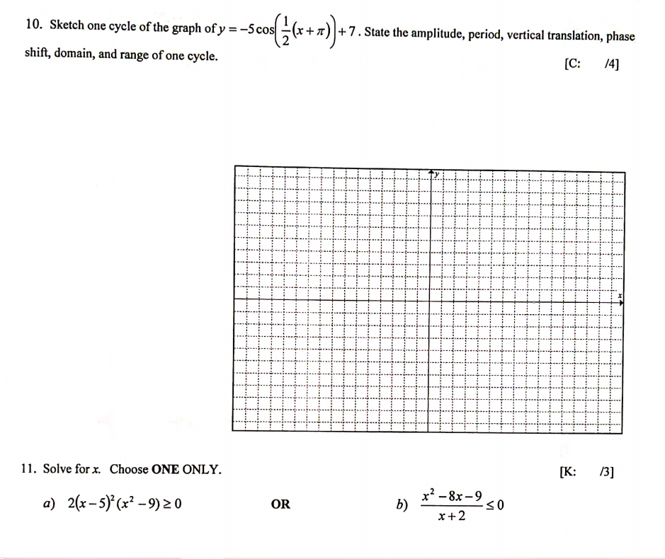 Solved 10. Sketch one cycle of the graph of y = -5 cos (6x + | Chegg.com