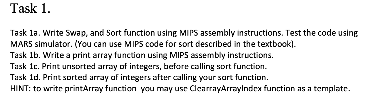 Solved Task 1. Task 1a. Write Swap, and Sort function using | Chegg.com