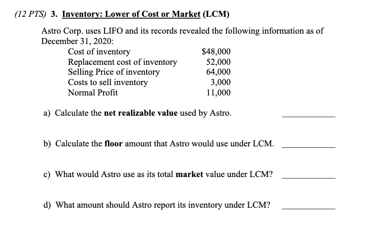 Solved (12 PTS) 3. Inventory: Lower of Cost or Market (LCM) | Chegg.com