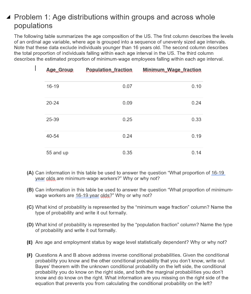 4 Problem 1: Age distributions within groups and | Chegg.com