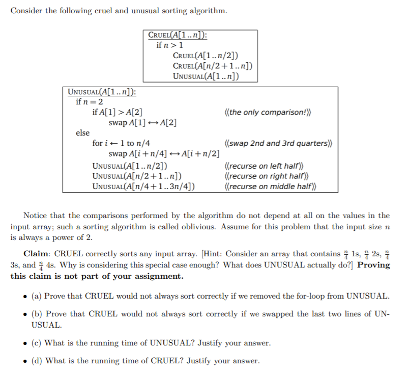 Consider the following cruel and unusual sorting | Chegg.com