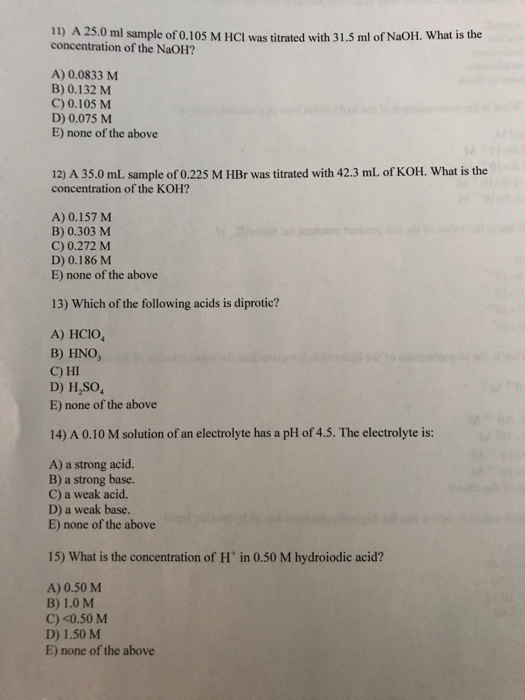 Solved 11) A 25.0 ml sample of 0.105 M HCI was titrated with | Chegg.com
