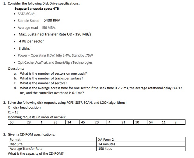 Solved Computer ArchitectureConsider the following Disk | Chegg.com