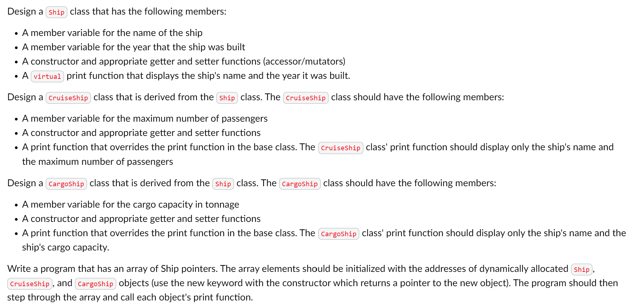 Solved Design a ship class that has the following members: . | Chegg.com
