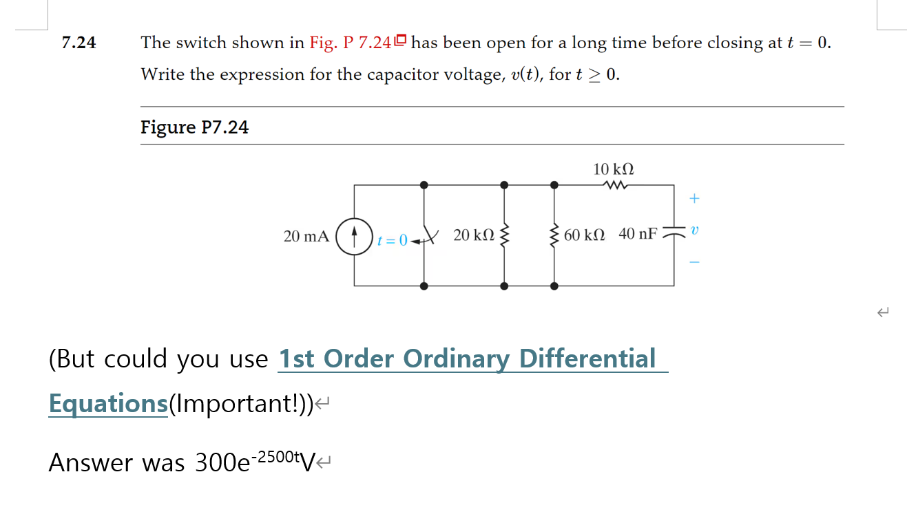 Solved 7.24 ﻿The switch shown in Fig. P 7.24 ﻿has been open | Chegg.com