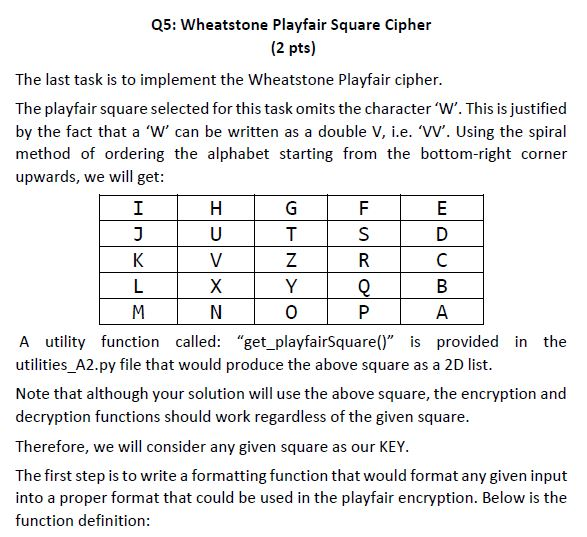 Q5: Wheatstone Playfair Square Cipher (2 pts) The | Chegg.com