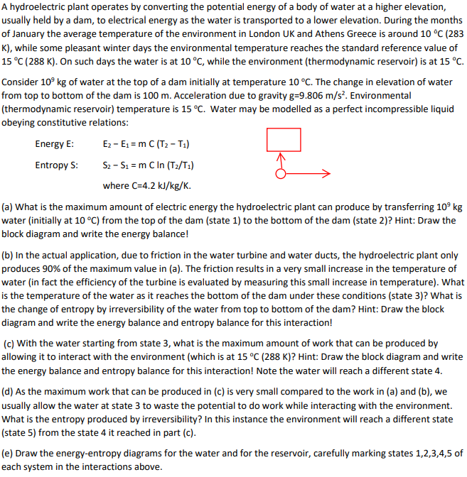 Solved A hydroelectric plant operates by converting the | Chegg.com