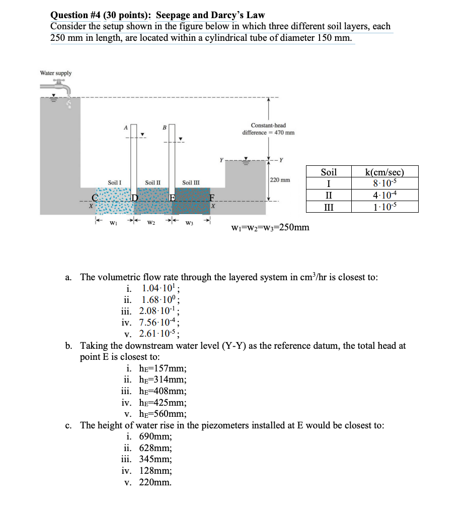 Solved Question #4 (30 points): Seepage and Darcy’s Law | Chegg.com