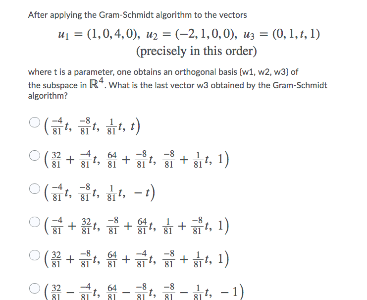 Solved After applying the Gram-Schmidt algorithm to the | Chegg.com