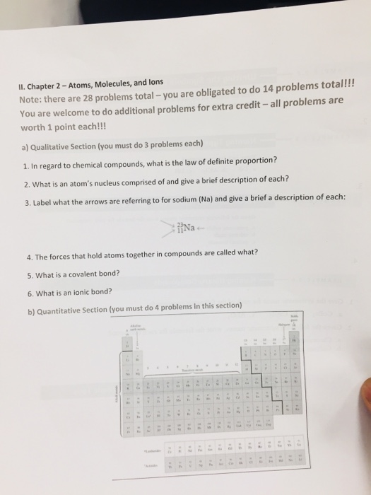 Solved II. Chapter 2 - Atoms, Molecules, and lons Note: | Chegg.com