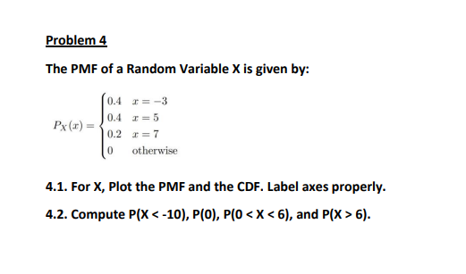 Solved Problem 4 The PMF of a Random Variable X is given by: | Chegg.com