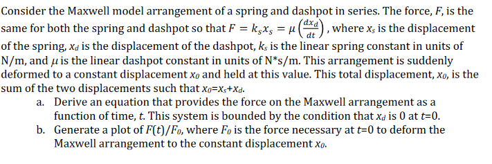 Solved Consider the Maxwell model arrangement of a spring | Chegg.com
