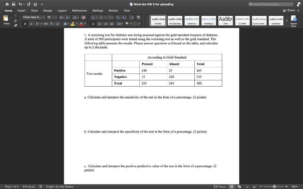Solved d. Calculate and interpret the negative predictive | Chegg.com