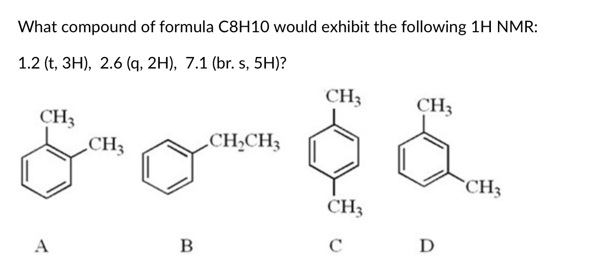 Solved What compound of formula C8H10 would exhibit the | Chegg.com