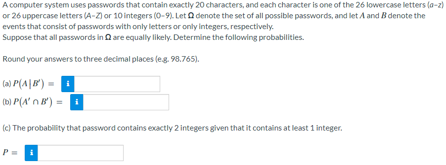 Solved A computer system uses passwords that contain exactly | Chegg.com
