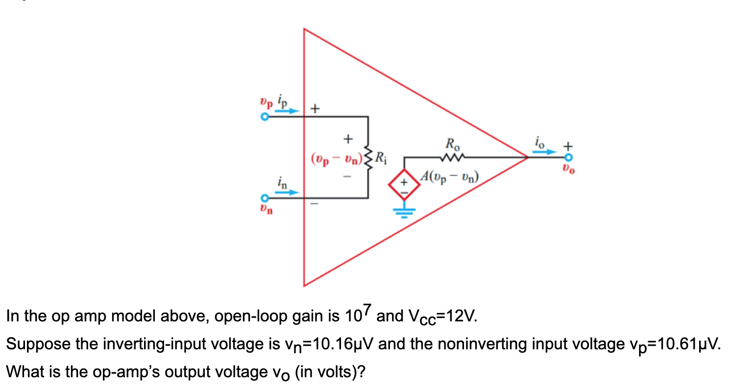 Solved In the op amp model above, open-loop gain is 107 and | Chegg.com